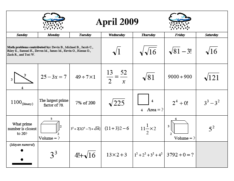 April Math Calendar – Denise Gaskins' Let's Play Math