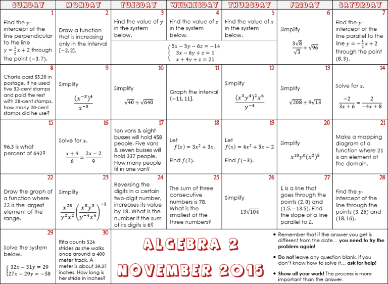 November Math Calendars – Denise Gaskins' Let's Play Math